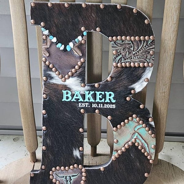 Cowhide Letters 18” - Personalized Western Wall and Shelf Decor *made ...