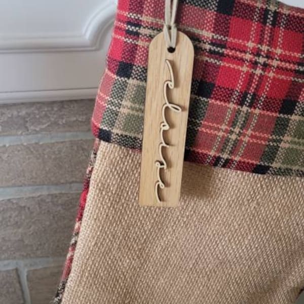 BLACK WOOD Stocking Tag - Personalized Black or White Wood Christmas ...