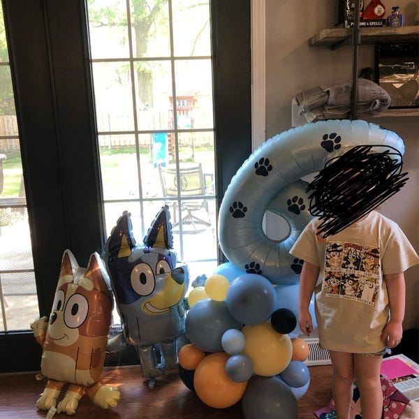 Bluey Number Balloon Tower | Giant 32" Inch Light Blue Balloon ...