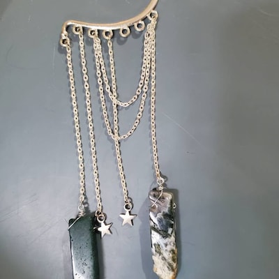 Green Moss Agate Ear Cuff, No Piercing Dangle Ear Cuff, Gemstone Ear ...