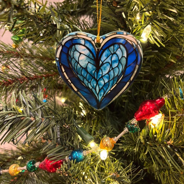 Blue Heart Ceramic Ornament, Angel’s Wings, - Etsy