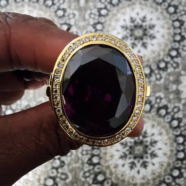 Ruby Red Cubic Zirconia 14k Gold Plated Bishop Cross and Midre Ring ...