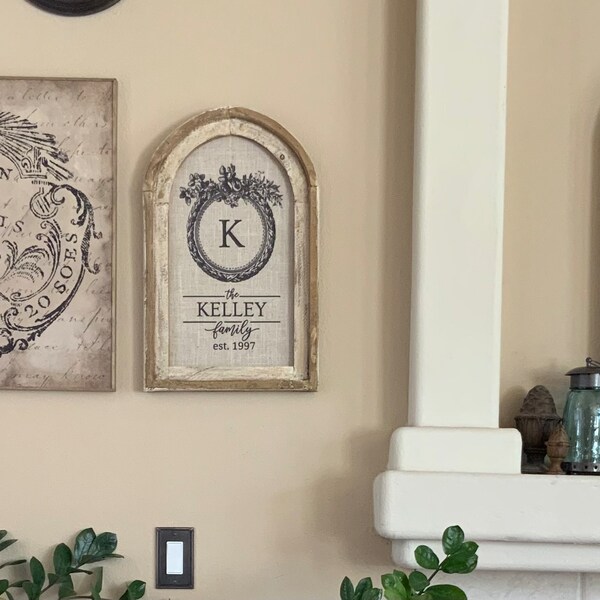 Monogram Wall Art Arch Window Frame Personalized Gift Custom Farmhouse ...
