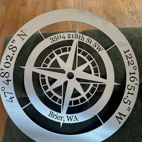 Personalized Compass Metal Sign - Custom Coordinates Sign - Nautical ...
