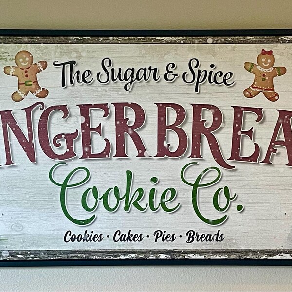 Family Gingerbread Bakery Christmas Sign | Christmas Bakery Canvas Sign ...