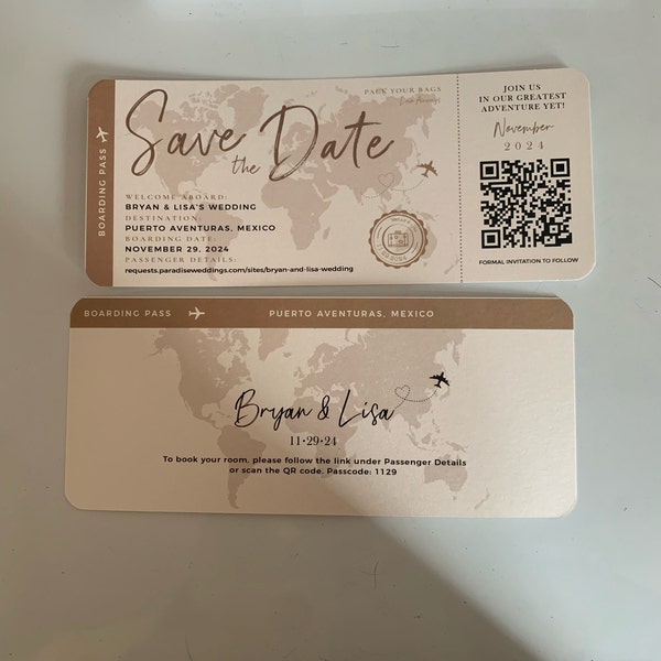 Boho Chic Boarding Pass Terracotta Save the Date Invitation for a ...