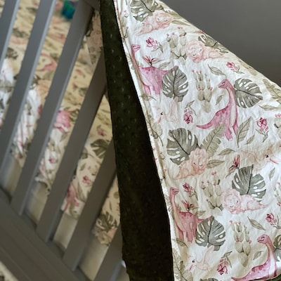 Girl Dinosaur Crib Bedding Set, Dino Baby Girl Crib Bedding Set, Baby ...