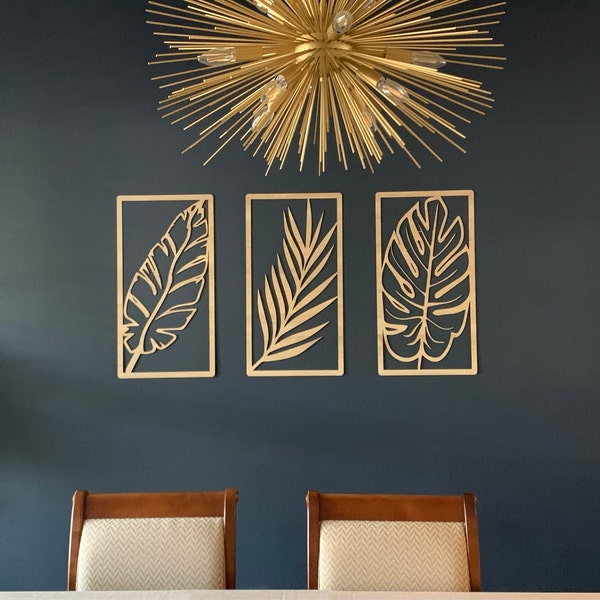 Tropical Palm Leaf Wood Wall Art: Boho Decor, Set of 3 - Etsy