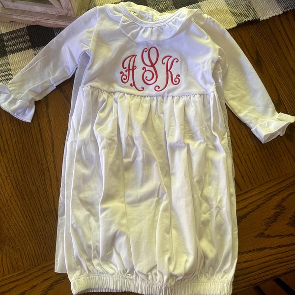 Monogram Baby Girl Gown Set, Infant Gown Bib Burp Cloth Set, Baby Gown ...