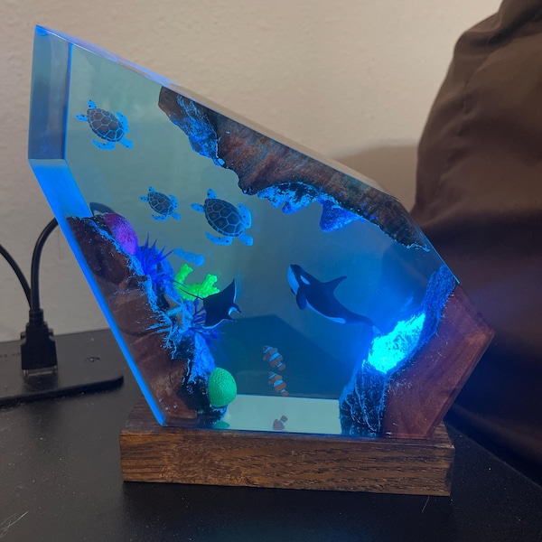 Humpback Whale and Sea Turtles Resin Night Lamp, Manta Ray and ...