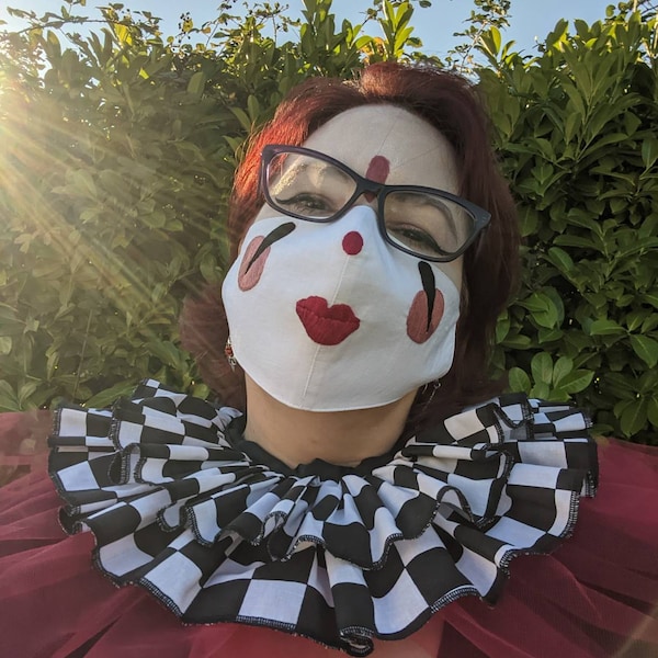 Checkered Clown Neck Collar Three Layer Ruff Red Black White Neck Cuff ...