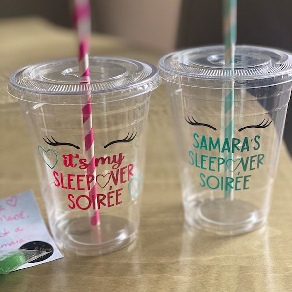 Slumber Party Cups Sleepover Disposable With Lids and Straws Spa Pajama ...