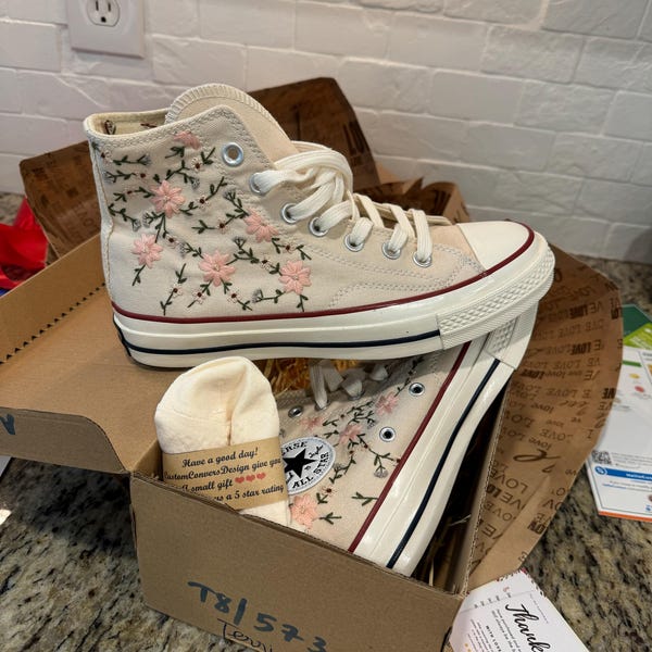 Custom Converse Embroidery, Pink Flower Embroidered Converse Custom ...