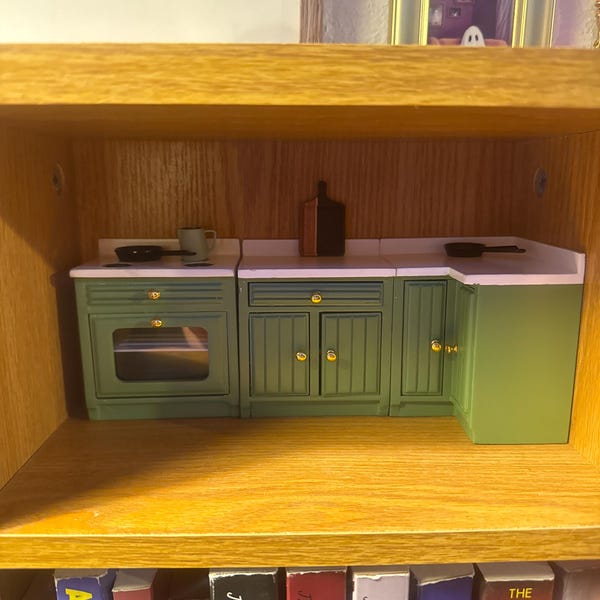 1:12 Scale Forest Green Dollhouse Kitchen Cabinets | Mini Kitchen ...
