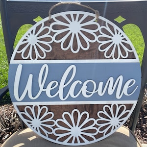 Welcome Daisy Sign, Digital Download, Round Door Hanger Svg, Glowforge ...