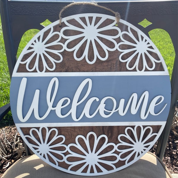 Welcome Daisy Sign, Digital Download, Round Door Hanger Svg, Glowforge ...