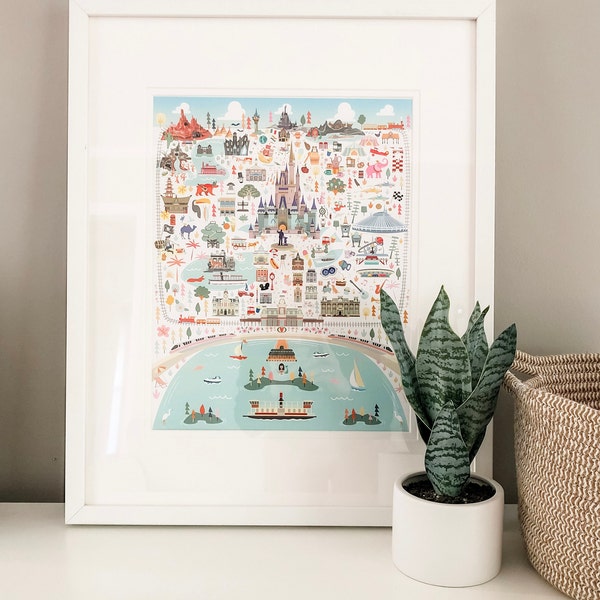 MAGIC KINGDOM Poster | Walt Disney World Magic Kingdom Whimsical Map ...
