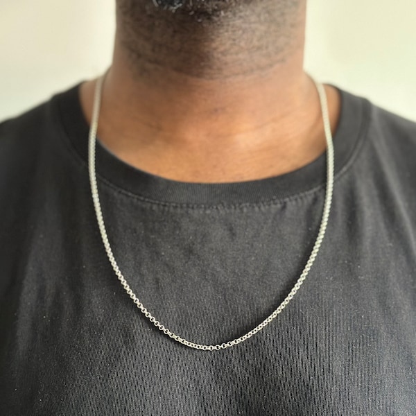 14K White Gold Rolo Cable Chain for Men, 1.5mm-3mm&18-26 Inches, Men's ...