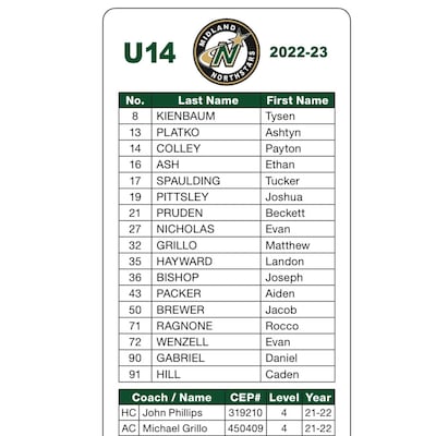 Sports Team Lineup Roster Cards football, Basketball, Baseball, Soccer ...