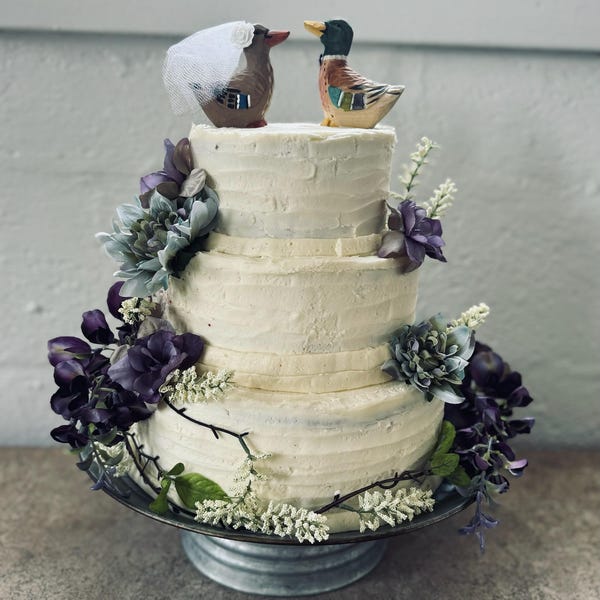 New White Ferret Wedding Cake Topper: Handcarved Wooden Bride and Groom ...