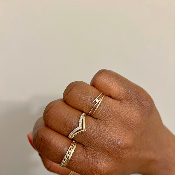 14K Solid Gold V Ring, 925 Sterling Silver V Ring, Chevron Ring, Curved ...