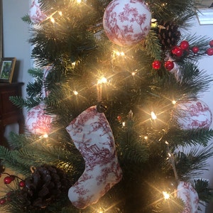 Lot 2: Red and Cream Toile Christmas Tree Ornaments - Etsy