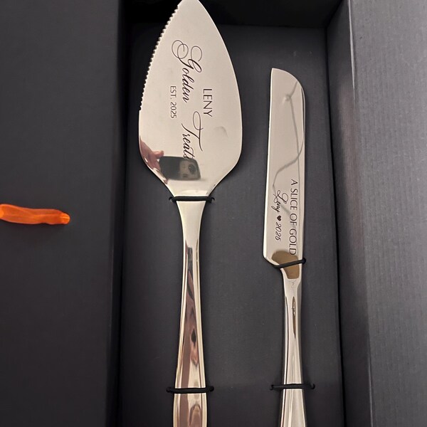 Champagne Wedding Cake Cutter Set With Forks Personalized - Cake ...