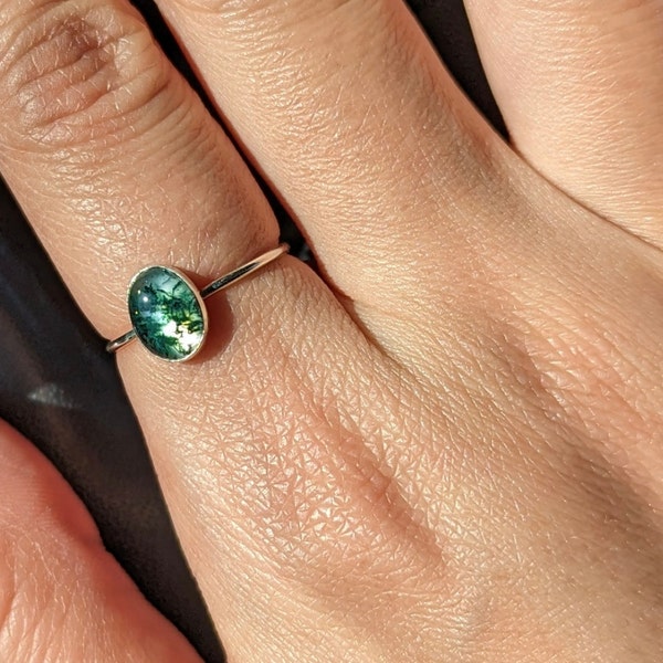 Moss Agate Ring, Gold Ring, Silver Ring, Genuine Gemstone, Delicate ...
