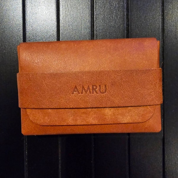 Cognac Color Minimalist Leather Wallet Card Holder, Coins, Slim Minimal ...