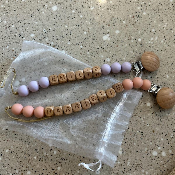 Personalized Pacifier Clip and Rattle Setcustom Baby Shower Giftpastel Babygirl Binky ...