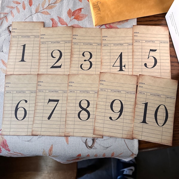Library Card Wedding Table Numbers, Book Themed Table Cards, Vintage ...