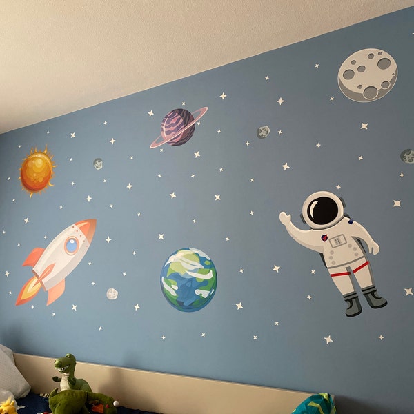 Outer Space Wall Decal - Stars Planets Astronaut Rocket Solar System ...