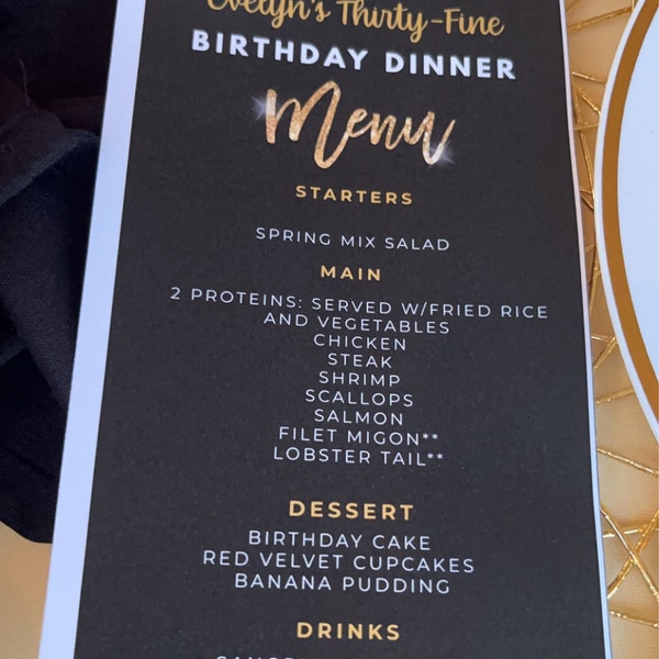 Black and Gold Menu Card - Menu Template and Drink Menu Event Menu ...