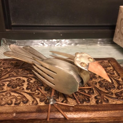 Spoon Bird Silverware Sculptures Silver Copper Eclectic Metal Art ...