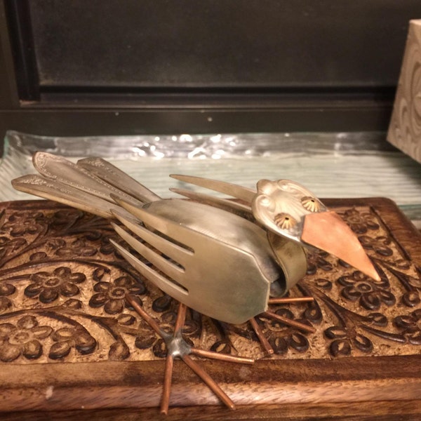 Spoon Bird Silverware Sculptures Silver Copper Eclectic Metal Art ...