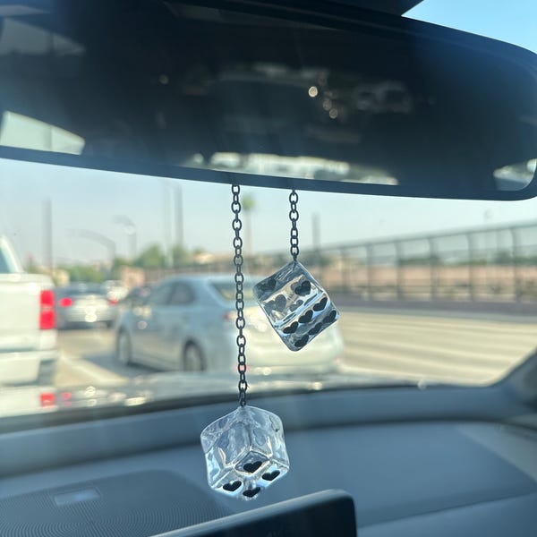 Black Fuzzy Dice With Neon Green Dots and Chain or Cord / Car ...