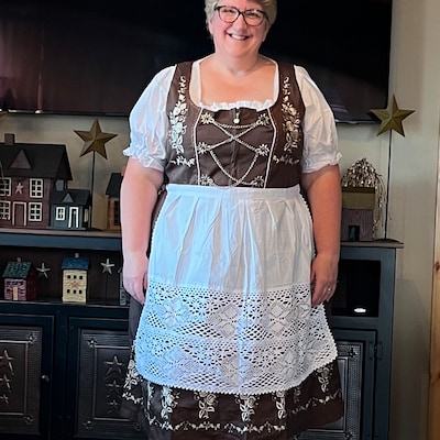 Authentic German Long Brown 3 Piece Dirndl Set With Bavarian Floral ...