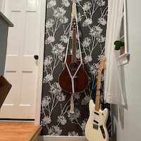 Macrame Acoustic Guitar Stand, Wall Decor on Bamboo Hoop, Wall Mount ...