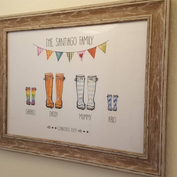 Personalised Welly Boot Print, Family Welly Boot Print, Wellington Boot ...