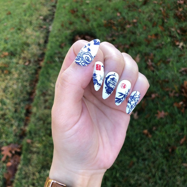 Chinese Porcelain Nails, Fake Nails, Press on Nails. Chinese Tea Pot ...