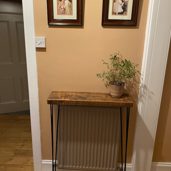 Hand-made Rustic Radiator Cover With Black Three Pin Hairpin Legs ...