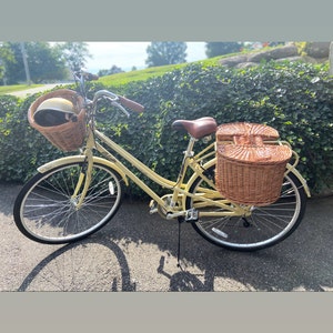 Hand-woven Wicker Bicycle Double Basket, Lidded Wicker Bicycle Double ...