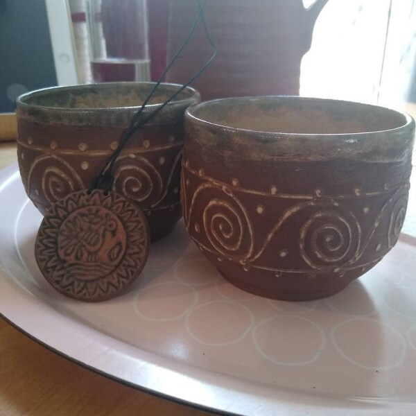 Handmade TEA CUP Without Handle Unglazed Simple Ceramic MUG Ornamented ...