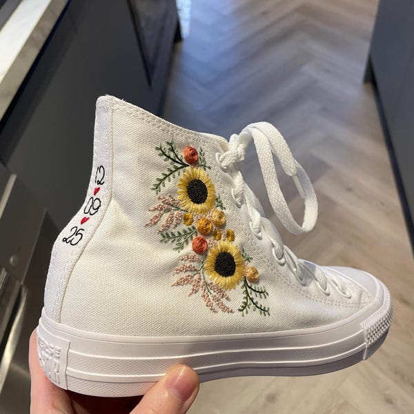 Hand Embroidered Converse Black High Tops - Moon and Stars - Etsy