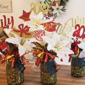 12 Personalized Glitter Graduation Centerpiece Set // Graduation Cap ...