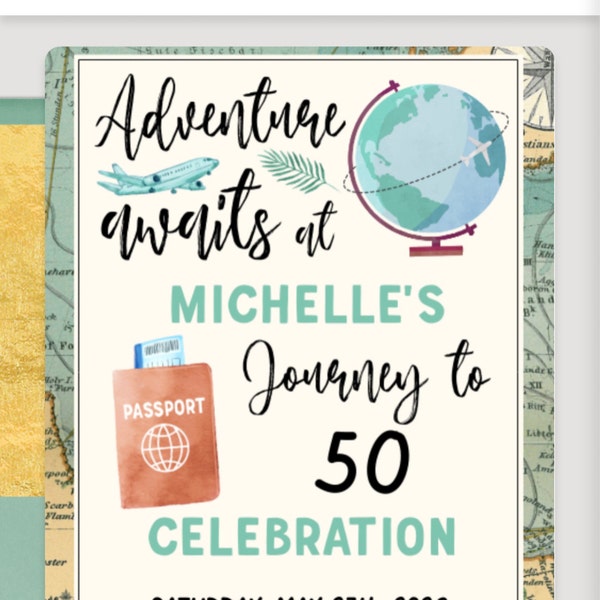 Adventure Awaits Travel Birthday Party Invitation Editable Template ...