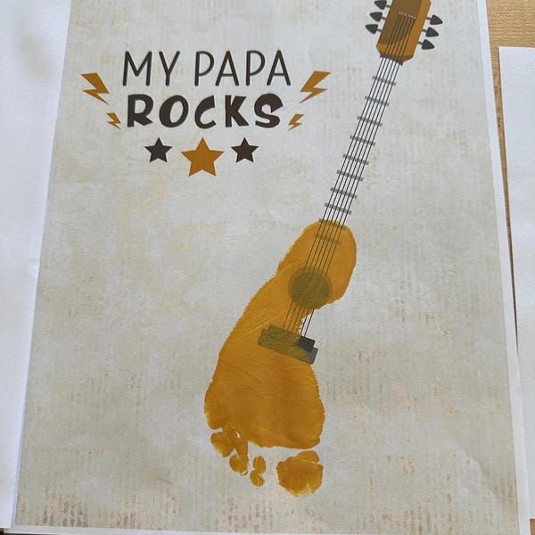 My Dad Rocks Guitar Handprint Art Craft, Gift for Dad, DIY Kids Craft ...