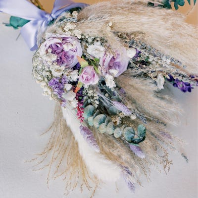 Bridal Bouquet / White Roses / Boho Pampas Grass Bouquet for Wedding ...