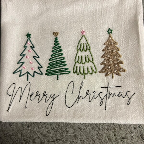 Merry Christmas Embroidery Design, Christmas Trees Embroidery File ...