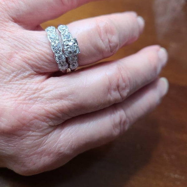 1890's Retro Edwardian Antique Round Cut Diamond Engagement Ring Set ...